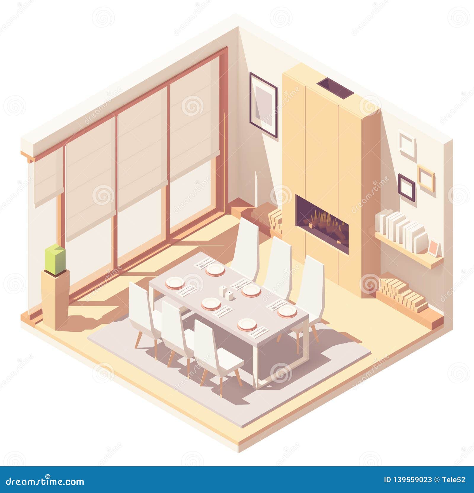 Vector Isometric Dining Room Interior Stock Vector - Illustration of ...
