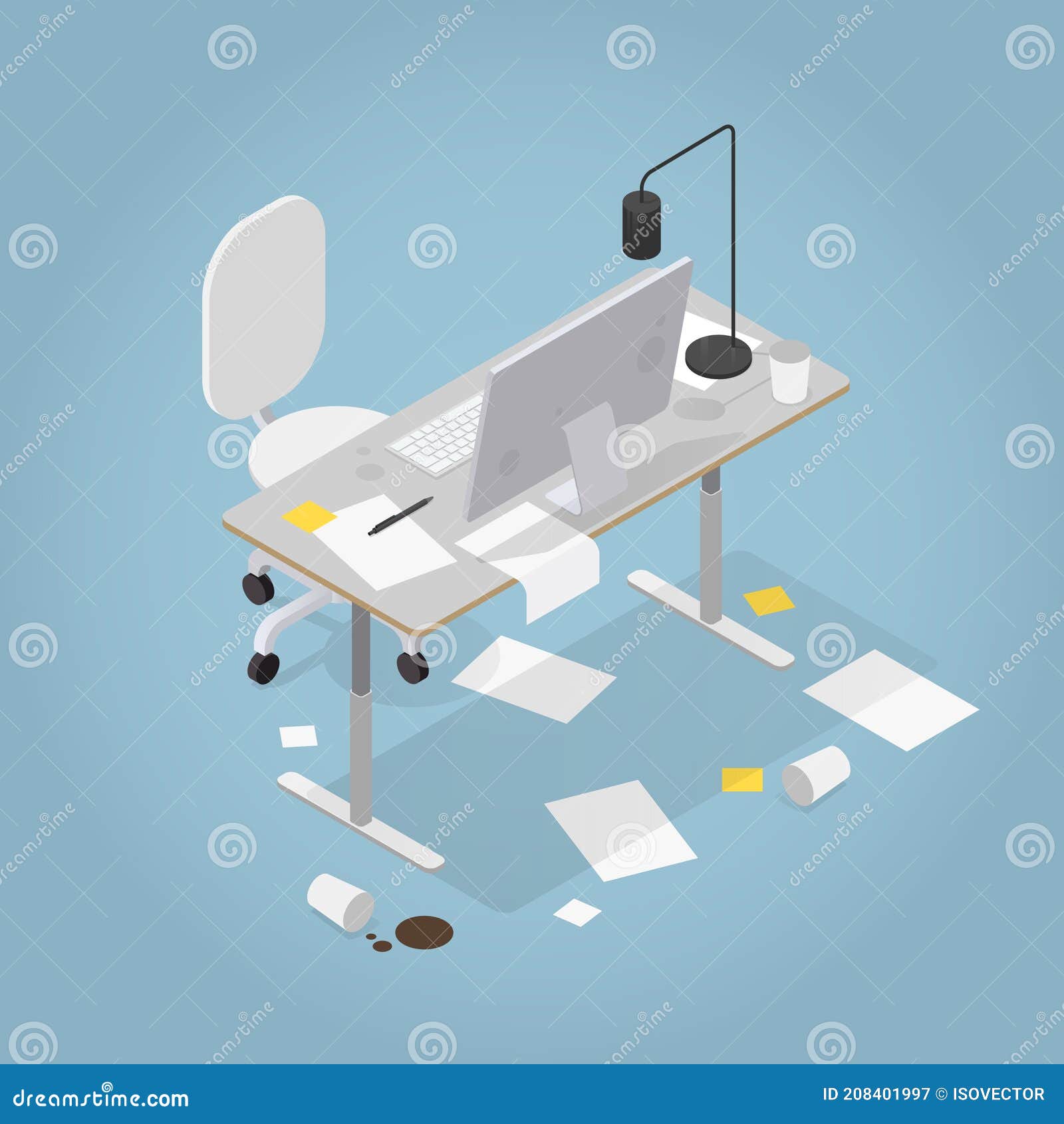 Isometric Messy Office Illustration Stock Vector - Illustration of ...