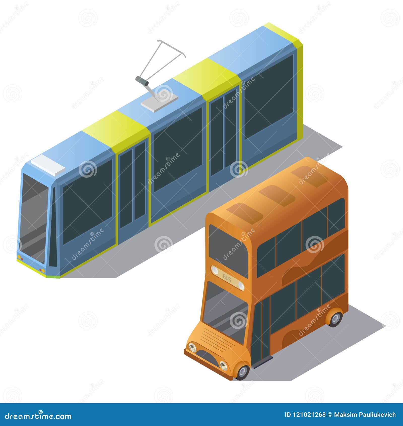 Vector Isometric Double Decker Bus and Tram Stock Vector - Illustration ...