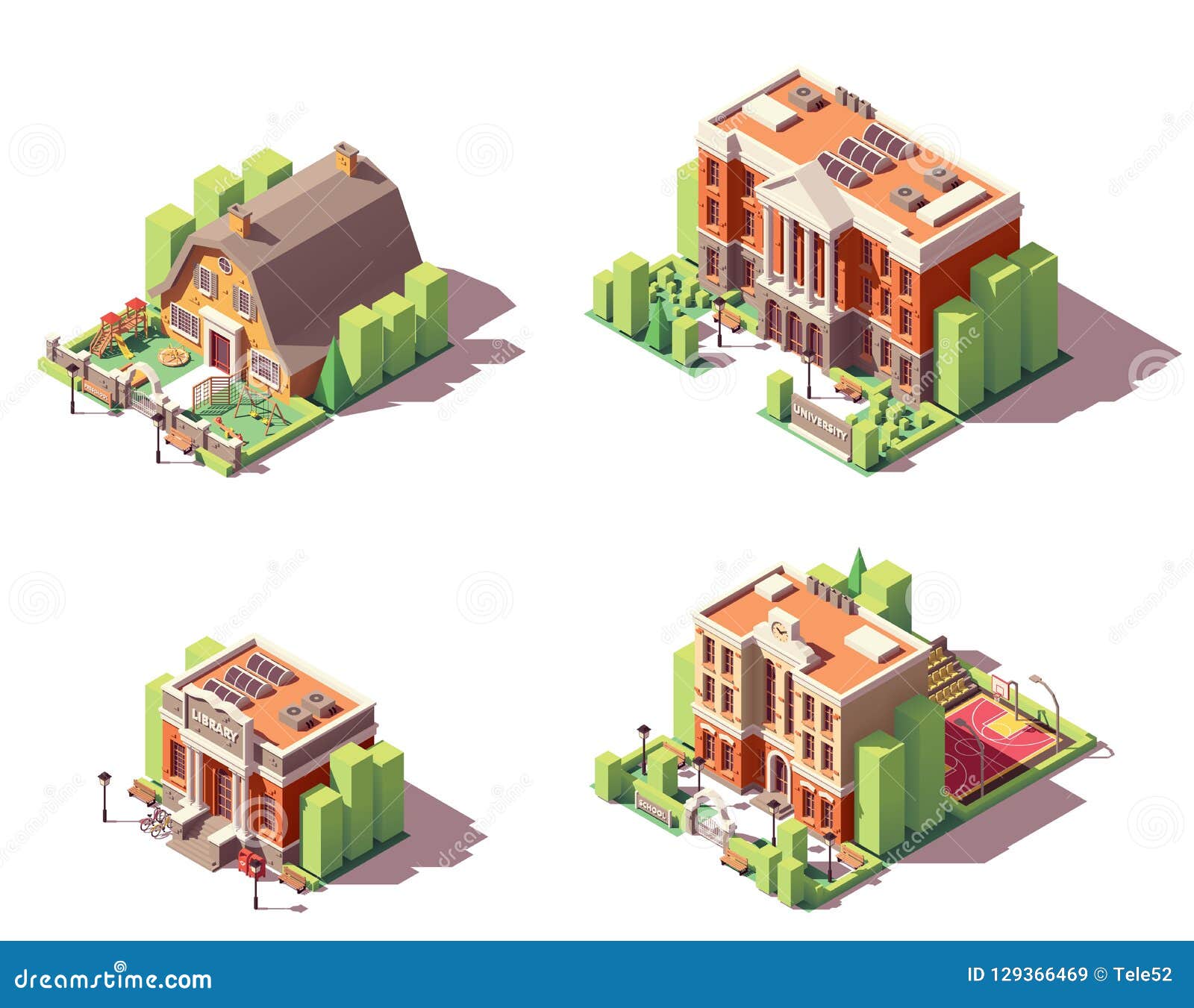 Vector Isometric Educational Buildings Set Stock Vector - Illustration ...
