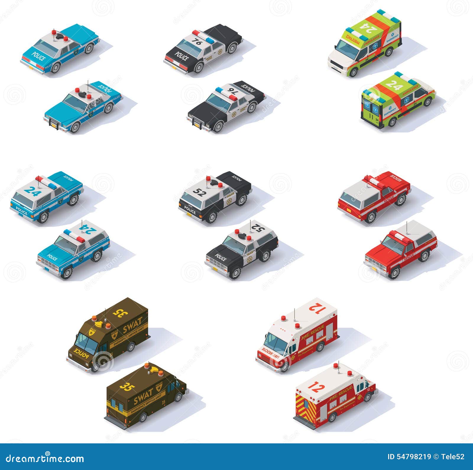 Vector Isometric Emergency Services Cars Set Stock Vector ...