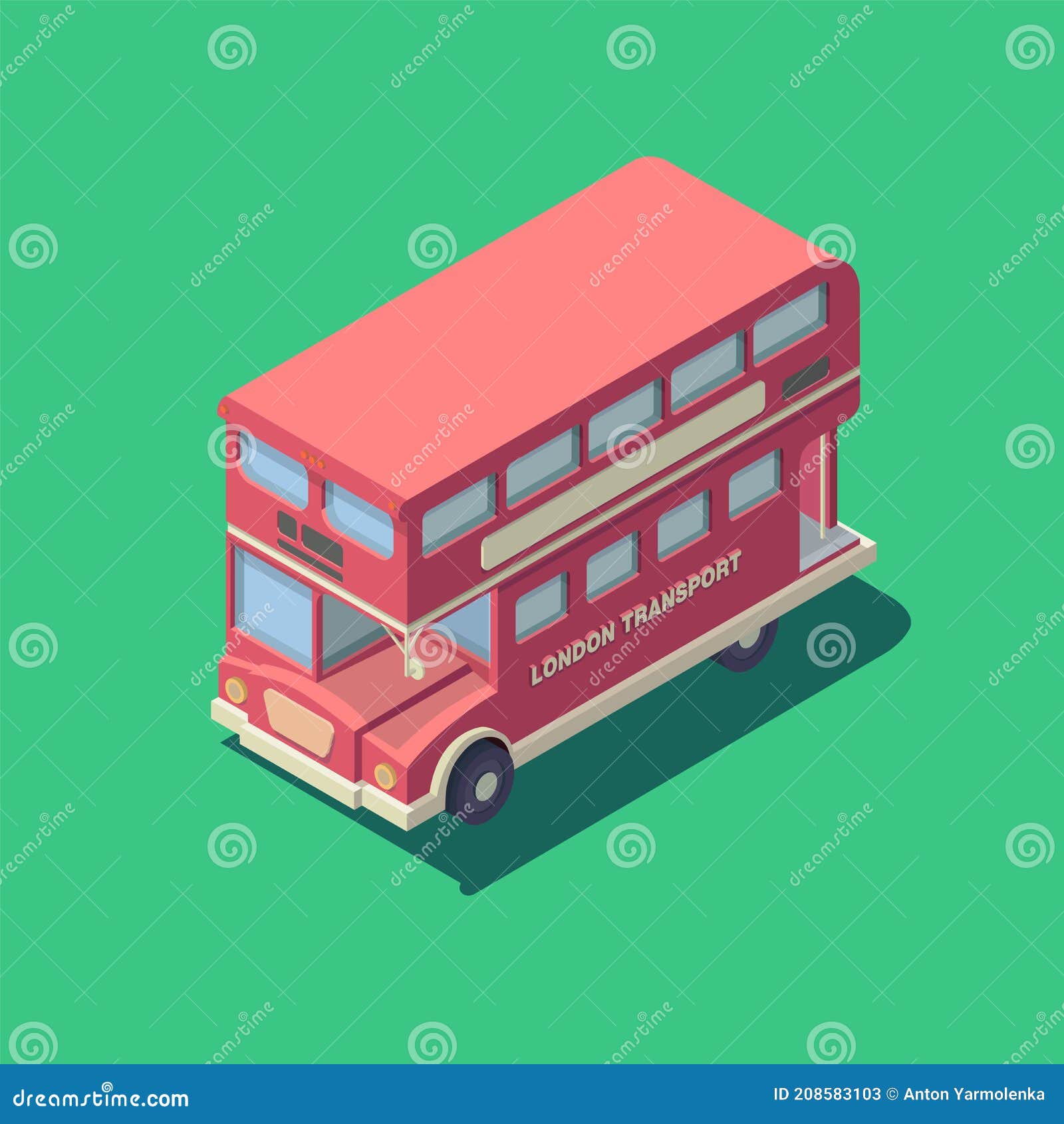 Vector Isometric English Bus Icon. Red British Double-decker Bus Stock ...