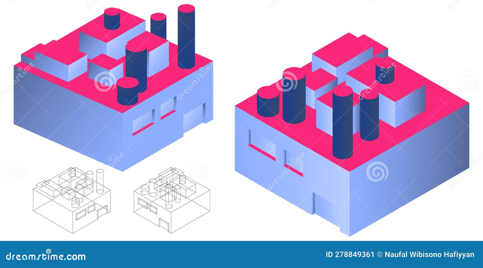 Pabrik Isometric view a stock vector. Illustration of smoke - 278849361