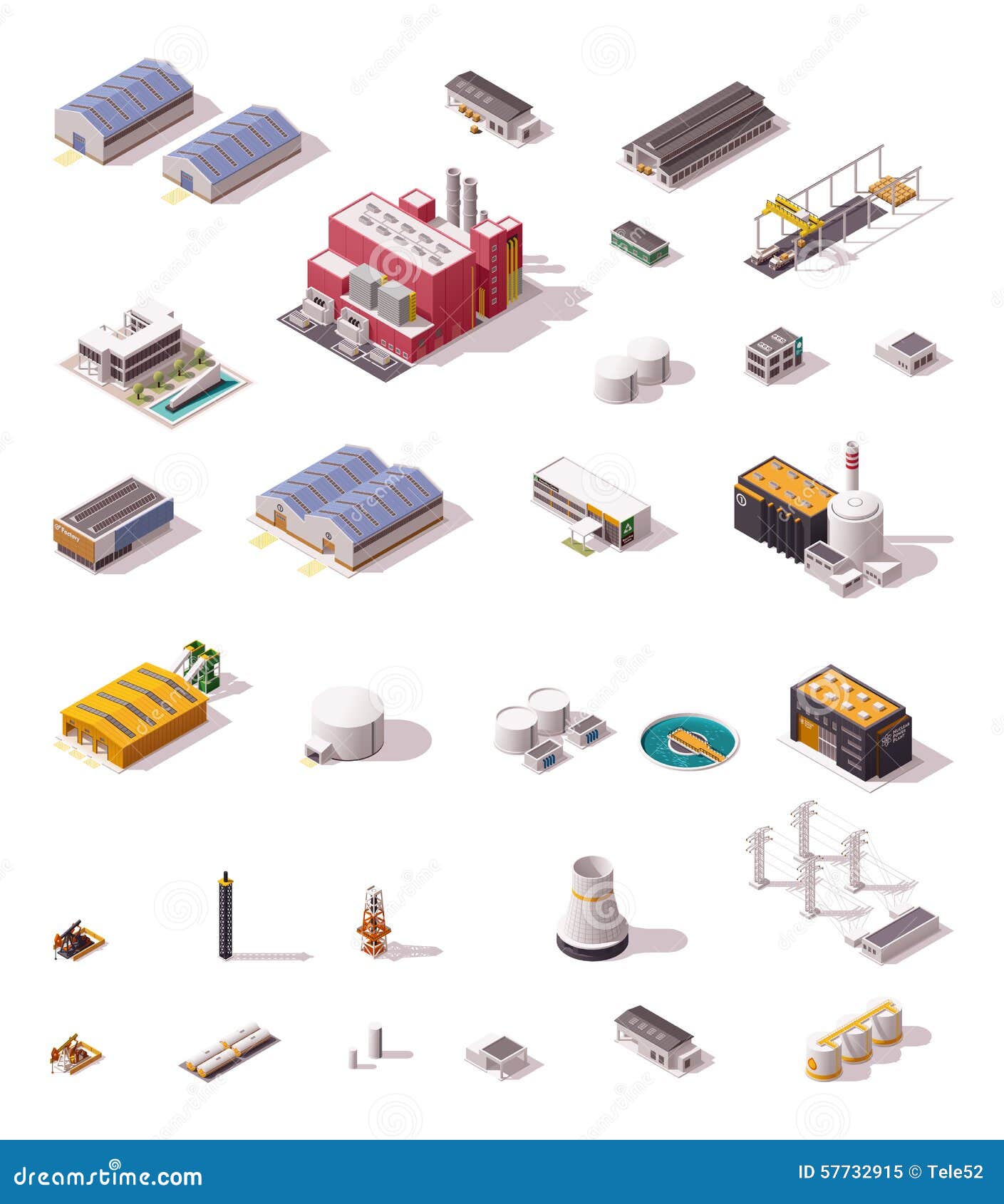 Vector Isometric Factory Buildings Set Stock Vector - Illustration of ...