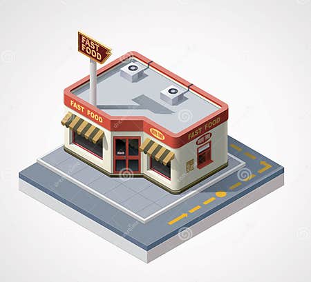 Vector Isometric Fast Food Cafe Stock Vector - Illustration of house ...