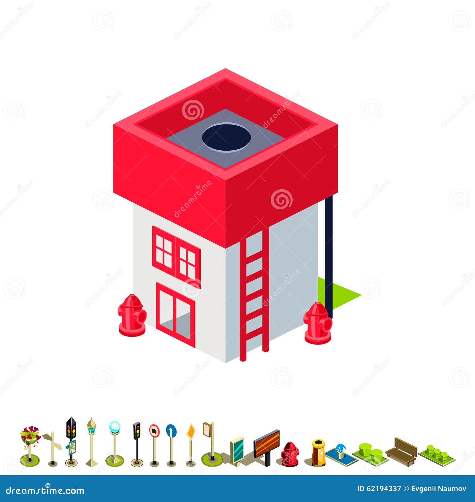Isometric Set Of Fire Hoses. Fire Safety And Protection. Rolled Into A ...