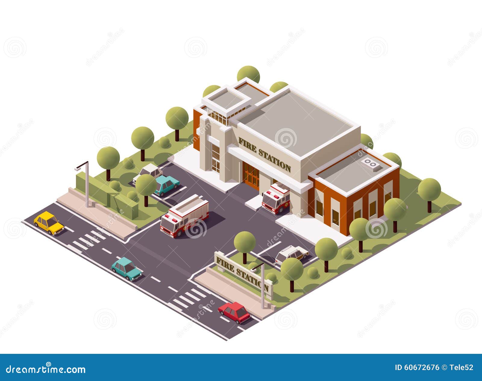 Vector Isometric Fire Station Stock Vector - Illustration of exterior ...