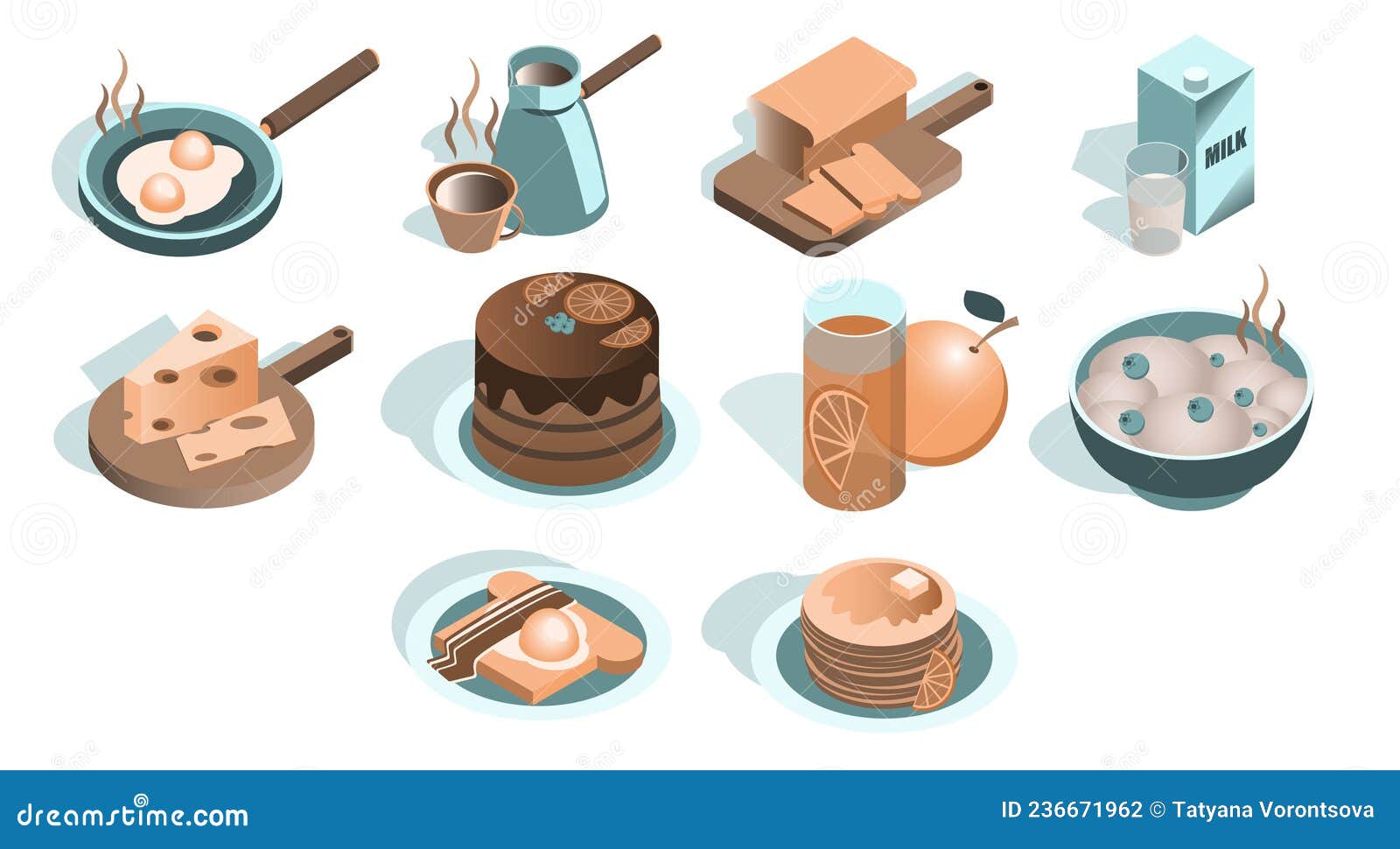 Vector Isometric Food Icon Set Stock Vector - Illustration of pancake ...