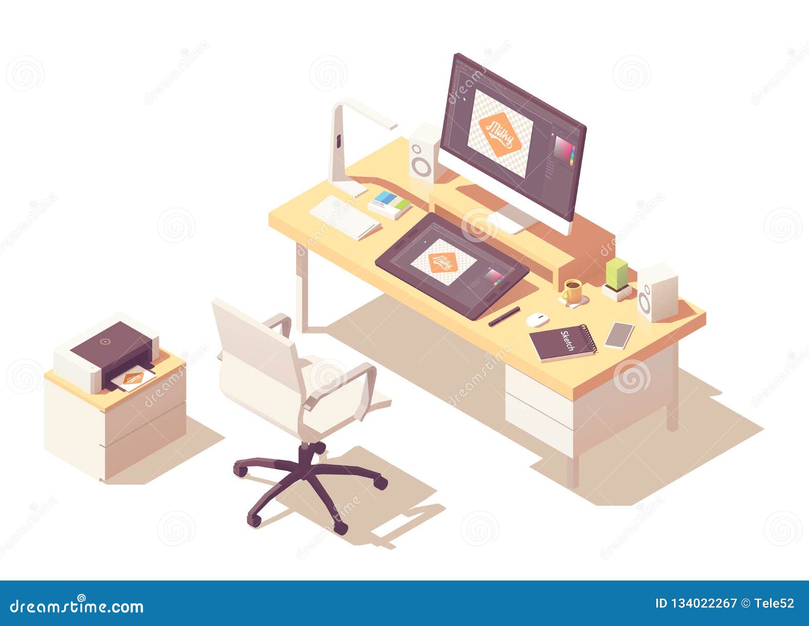 Vector Isometric Graphic Designer Workplace Stock Vector - Illustration ...