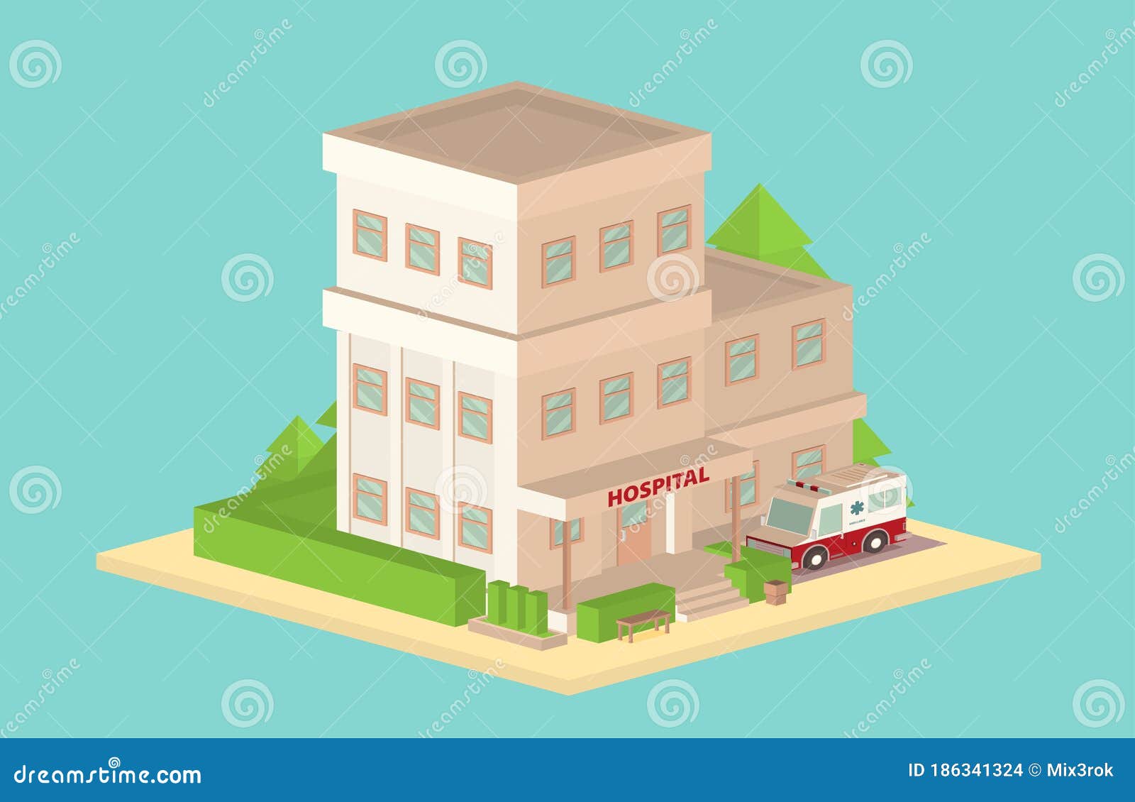 Vector Isometric Hospital Building Icon Stock Vector - Illustration of ...