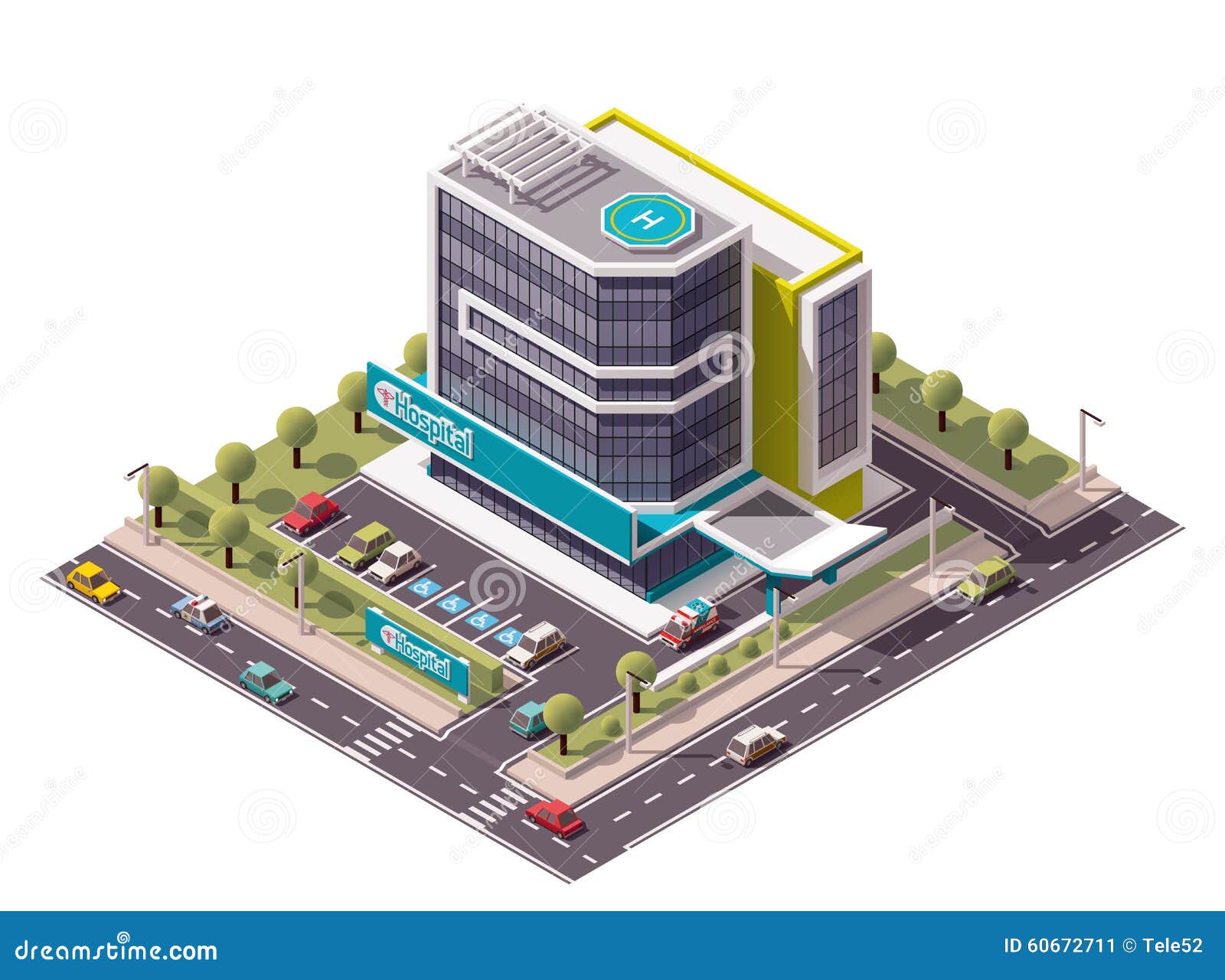 Vector isometric hospital stock vector. Illustration of building - 60672711