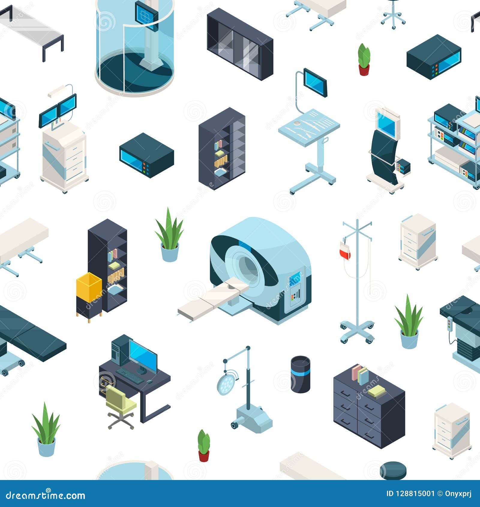 Vector Isometric Hospital Icons Pattern or Background Illustration ...