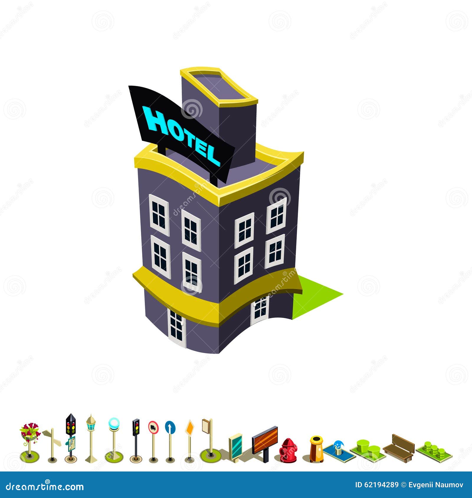 Vector Isometric Hotel Building Icon Stock Vector - Illustration of ...