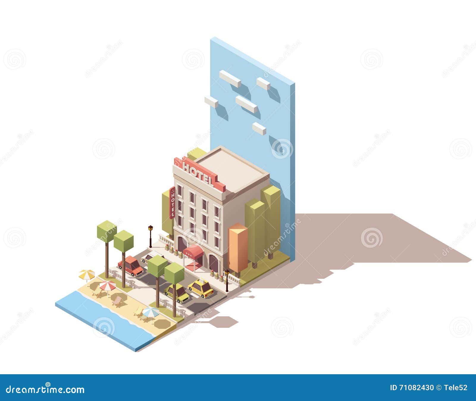Vector Isometric Hotel Building Stock Vector - Illustration of ...