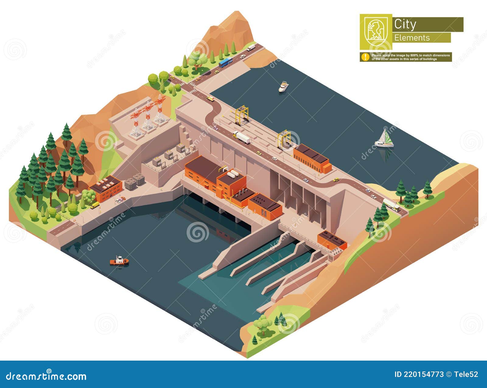 Vector Isometric Hydroelectric Power Station Stock Vector ...