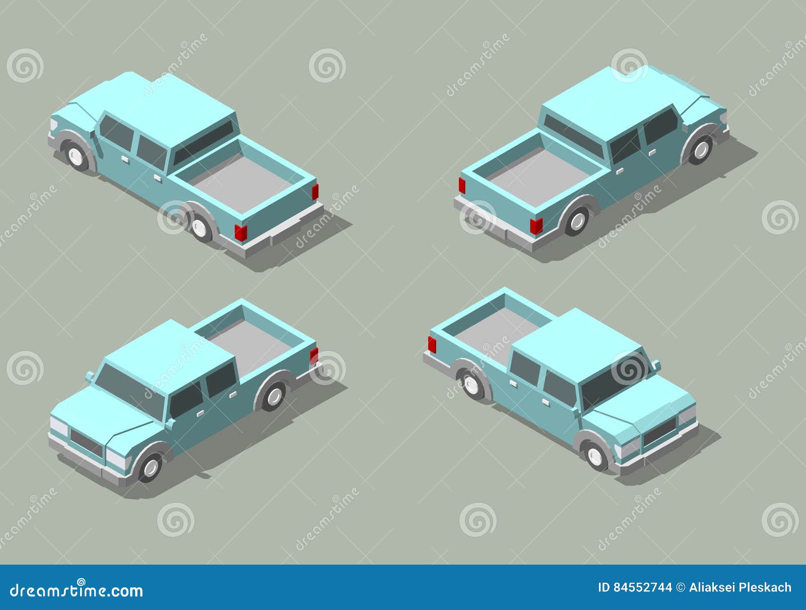 Vector Isometric Icon Set of Pickup Truck. Stock Illustration ...