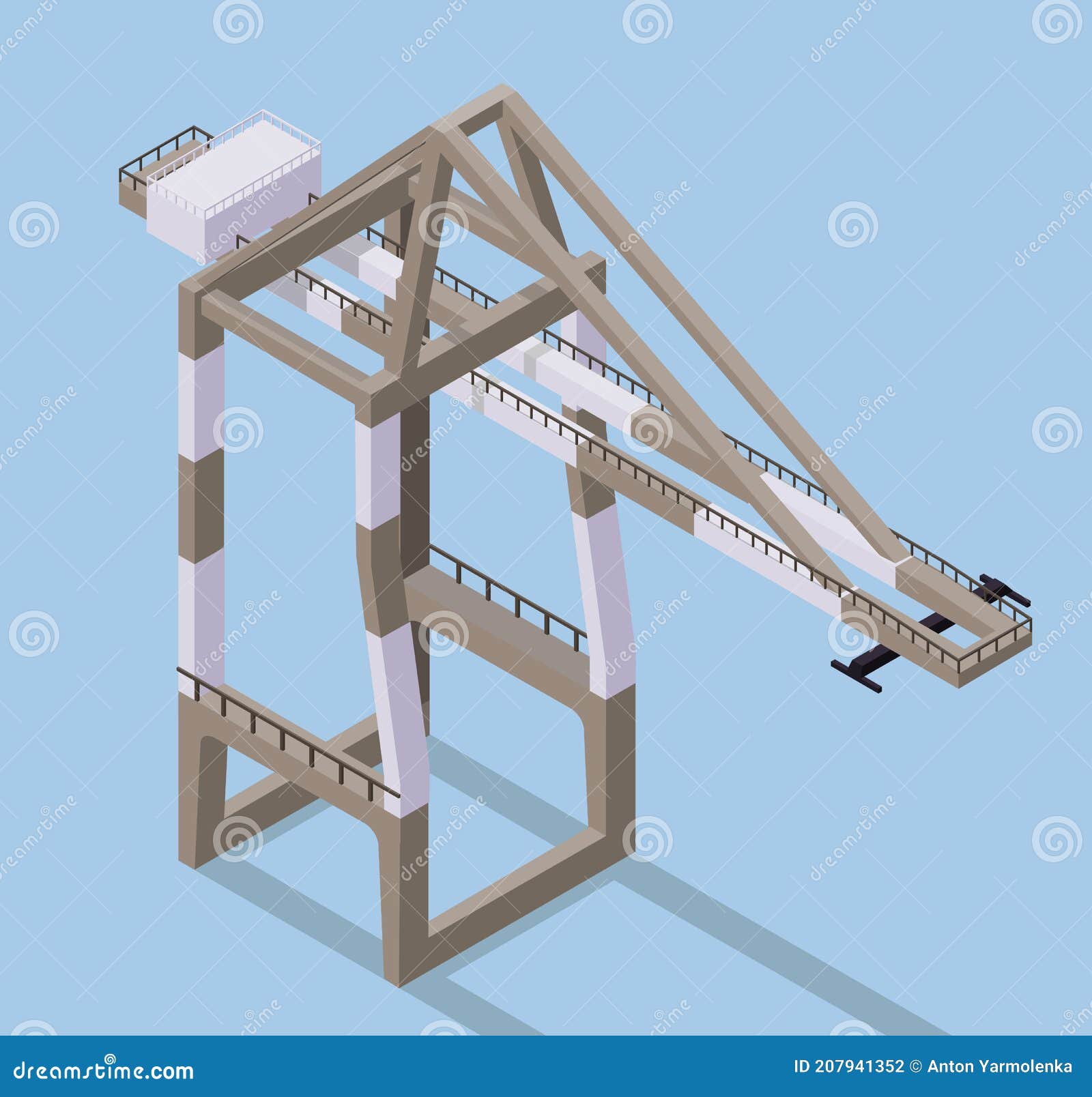 Vector Isometric Illustration of Cargo Crane. Port Crane in Docks Stock ...