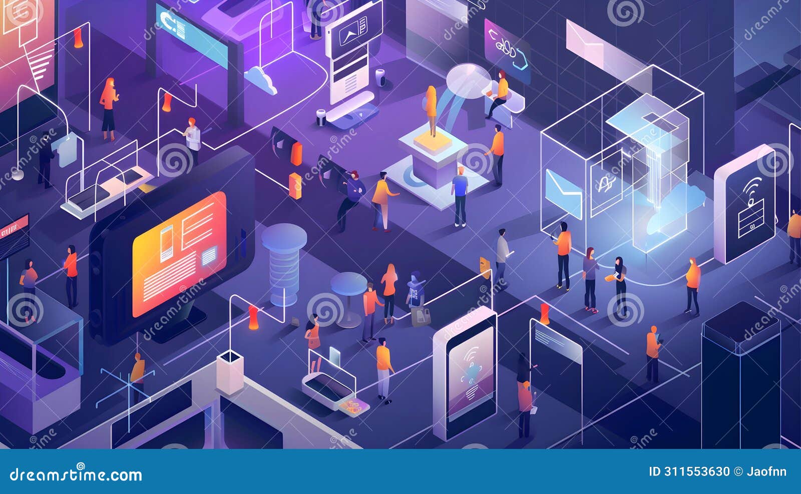 Vector Isometric Illustration of Data Center with People in Ultraviolet ...