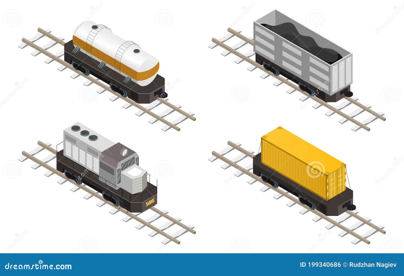 Vector Isometric Illustration Depicting Freight Wagons Stock Vector ...