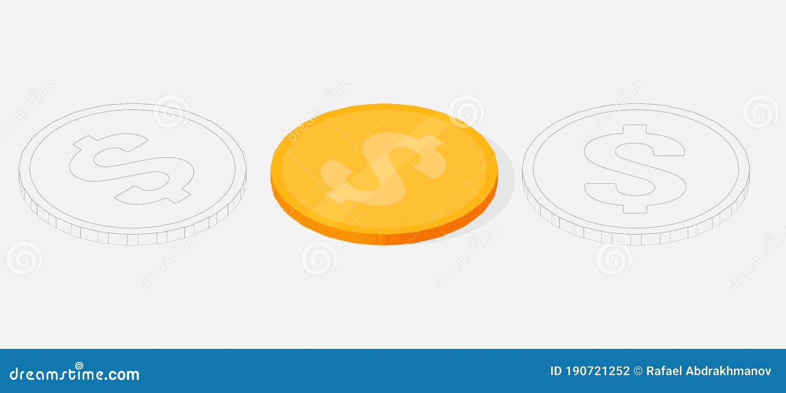 Vector Isometric Illustration. Dollar Gold Coin Stock Vector ...