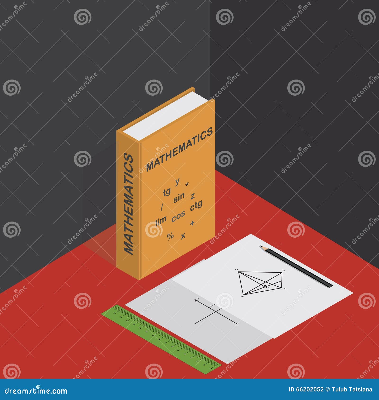 Vector Isometric Illustration With Math Graphs, Ruler, Pencil And ...