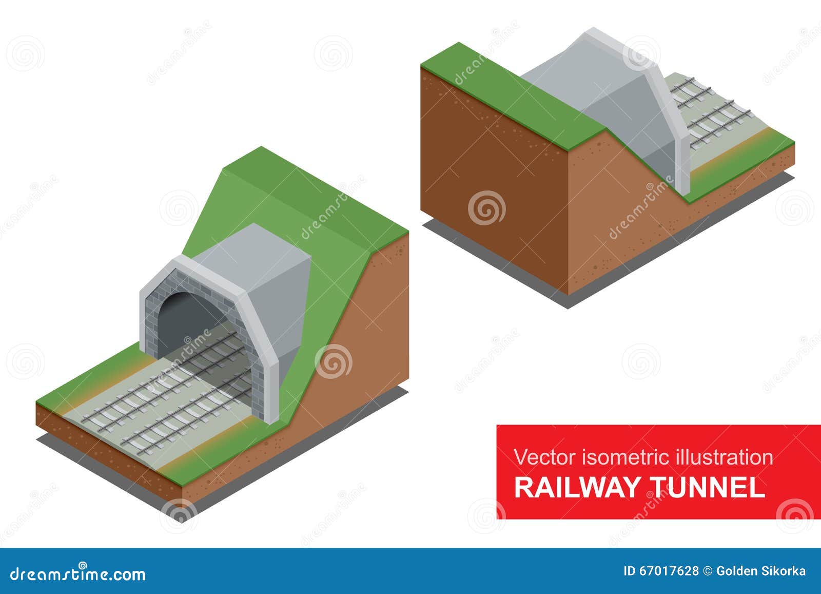 Vector Isometric Illustration of Railway Tunnel. a Railway Level ... Vector Isometric Illustration of Railway Tunnel. a Railway Level ...