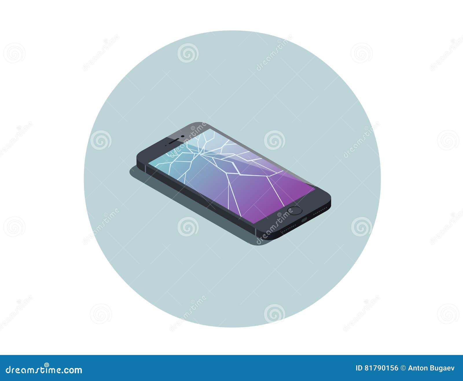 Vector Isometric Illustration of Smartphone with Broken Screen ...