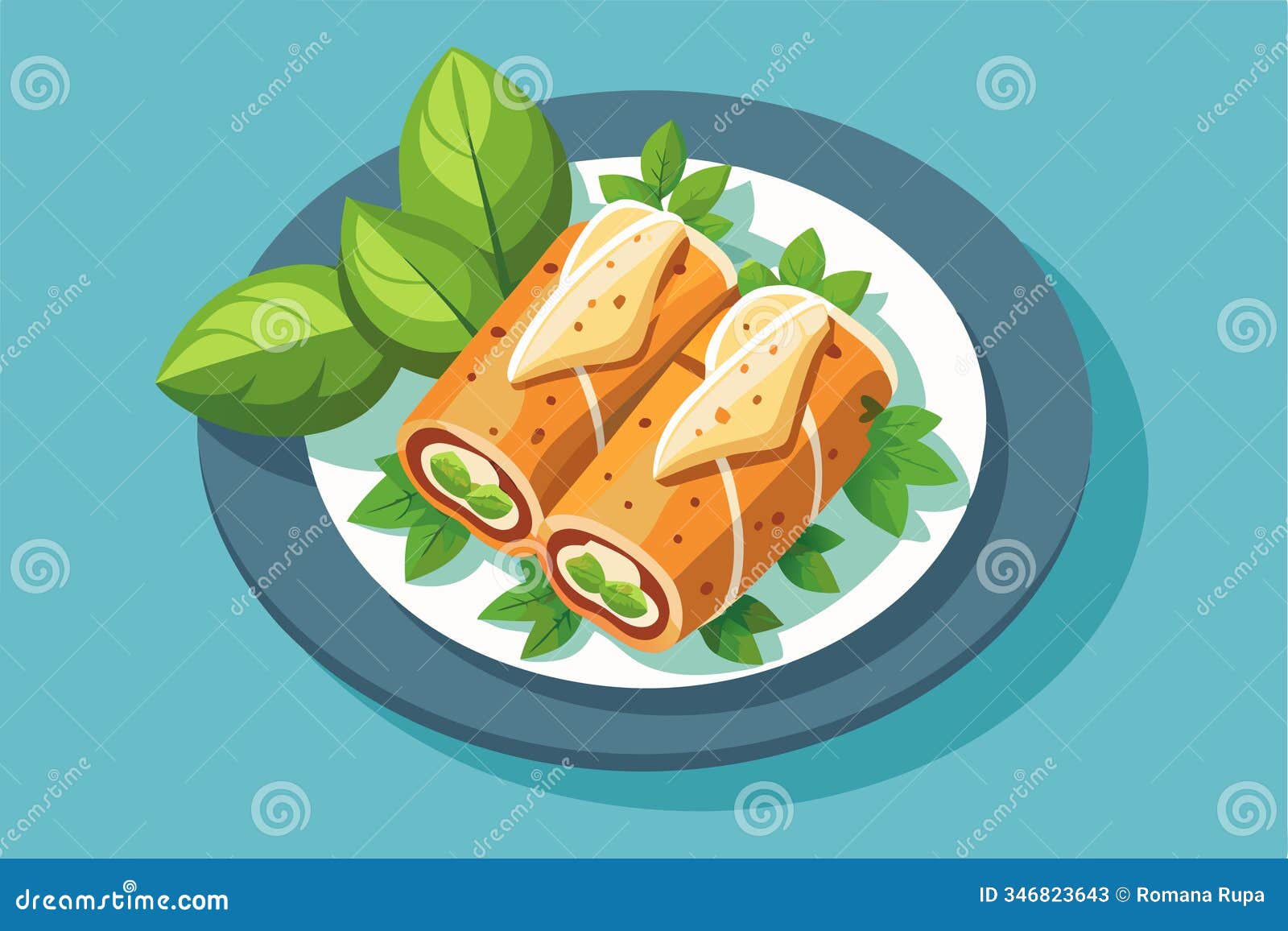 Vector Isometric Illustration of Vegetable Spring Roll Isolated on ...