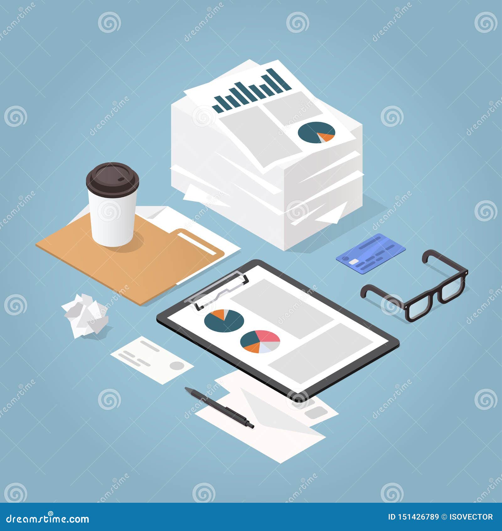 Isometric Paper Work Concept Illustration Stock Vector - Illustration ...