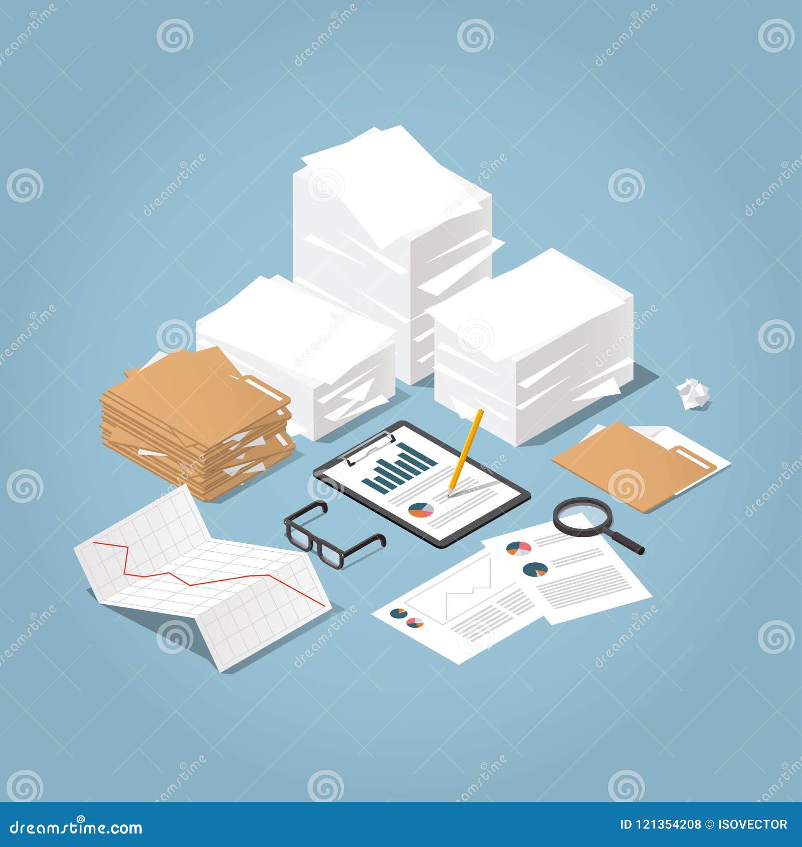 Isometric Paper Work Illustration Stock Vector - Illustration of ...