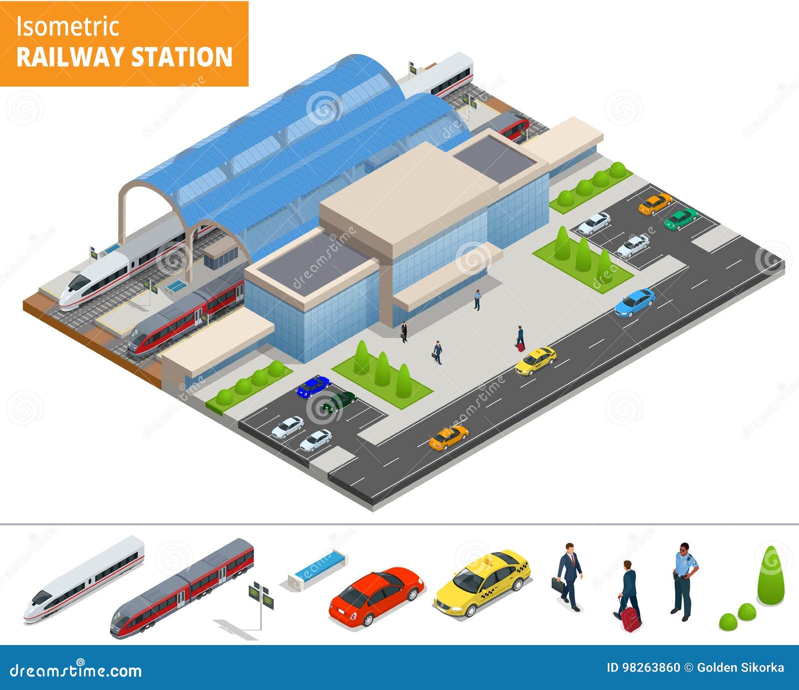 Vector Isometric Infographic Element Railway Station Building Terminal ...