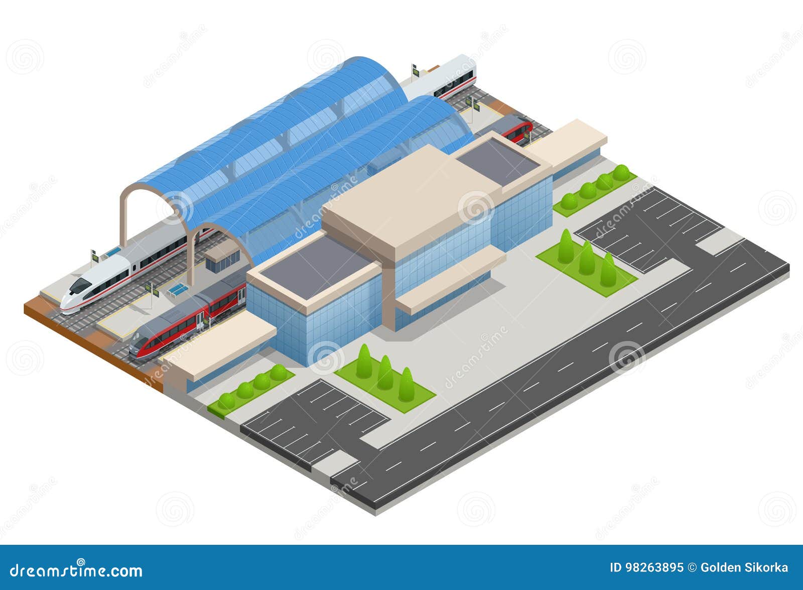 Vector Isometric Infographic Element Railway Station Building Terminal ...