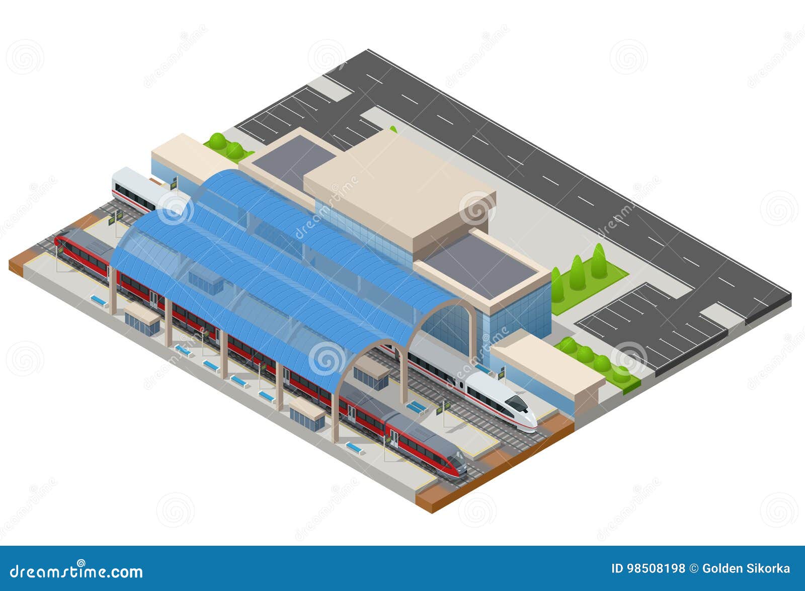 Vector Isometric Infographic Element Railway Station Building Terminal ...