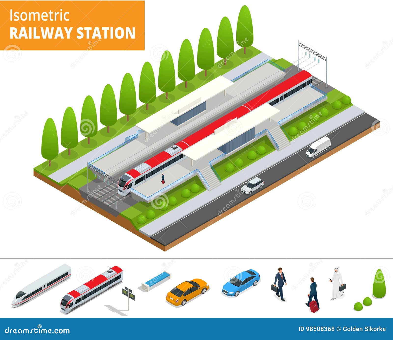 Vector Isometric Infographic Element Railway Station Building Terminal ...