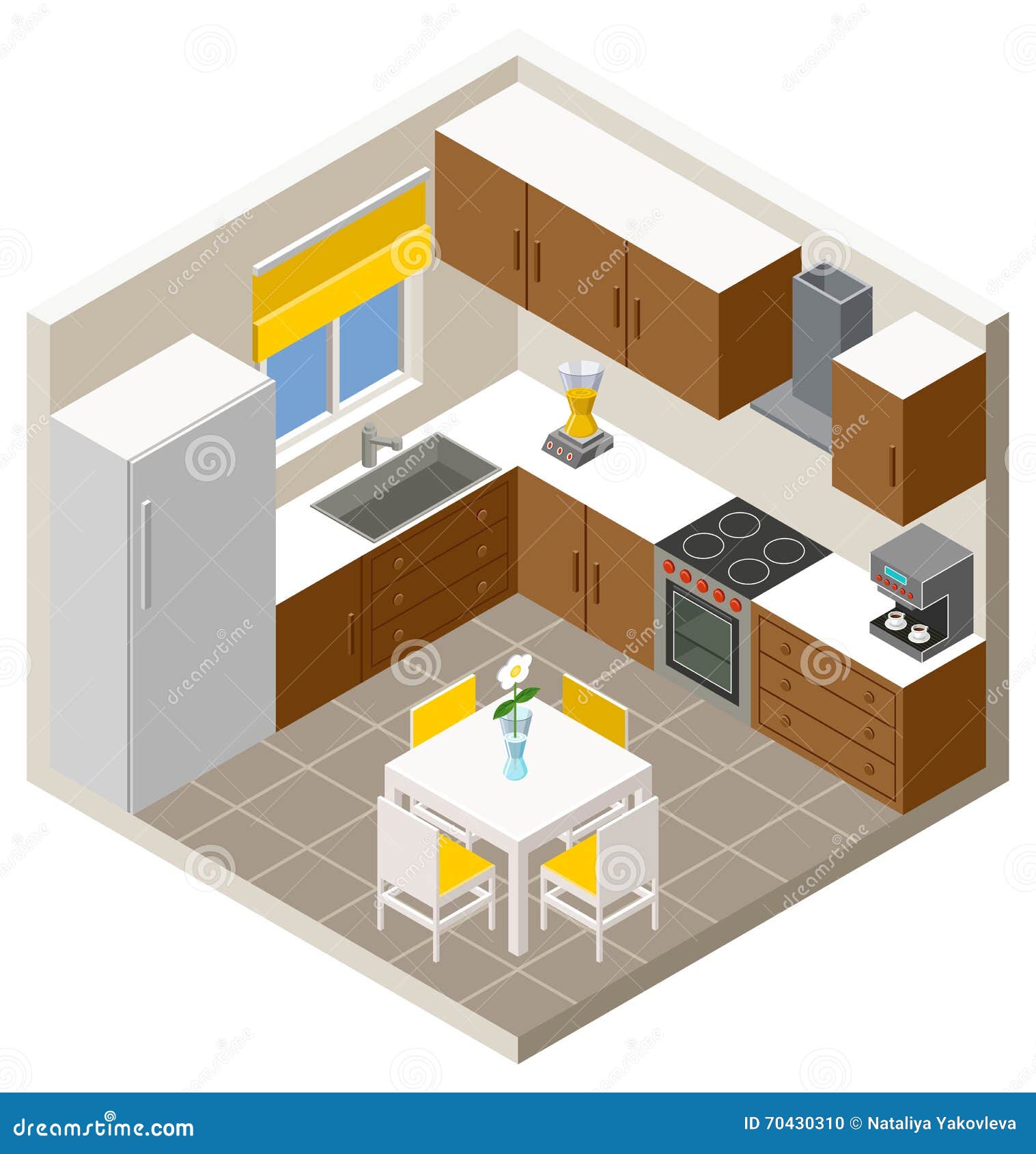 Vector isometric kitchen stock vector. Illustration of modern - 70430310