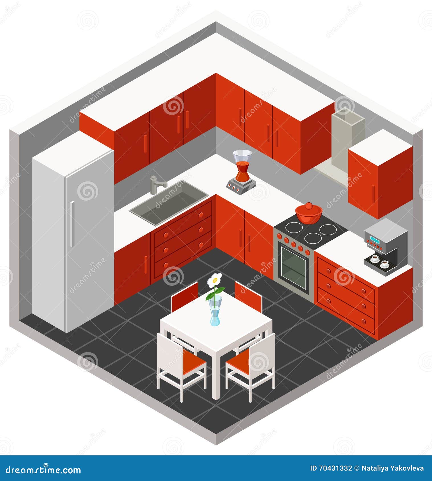 Vector isometric kitchen stock vector. Illustration of plan - 70431332