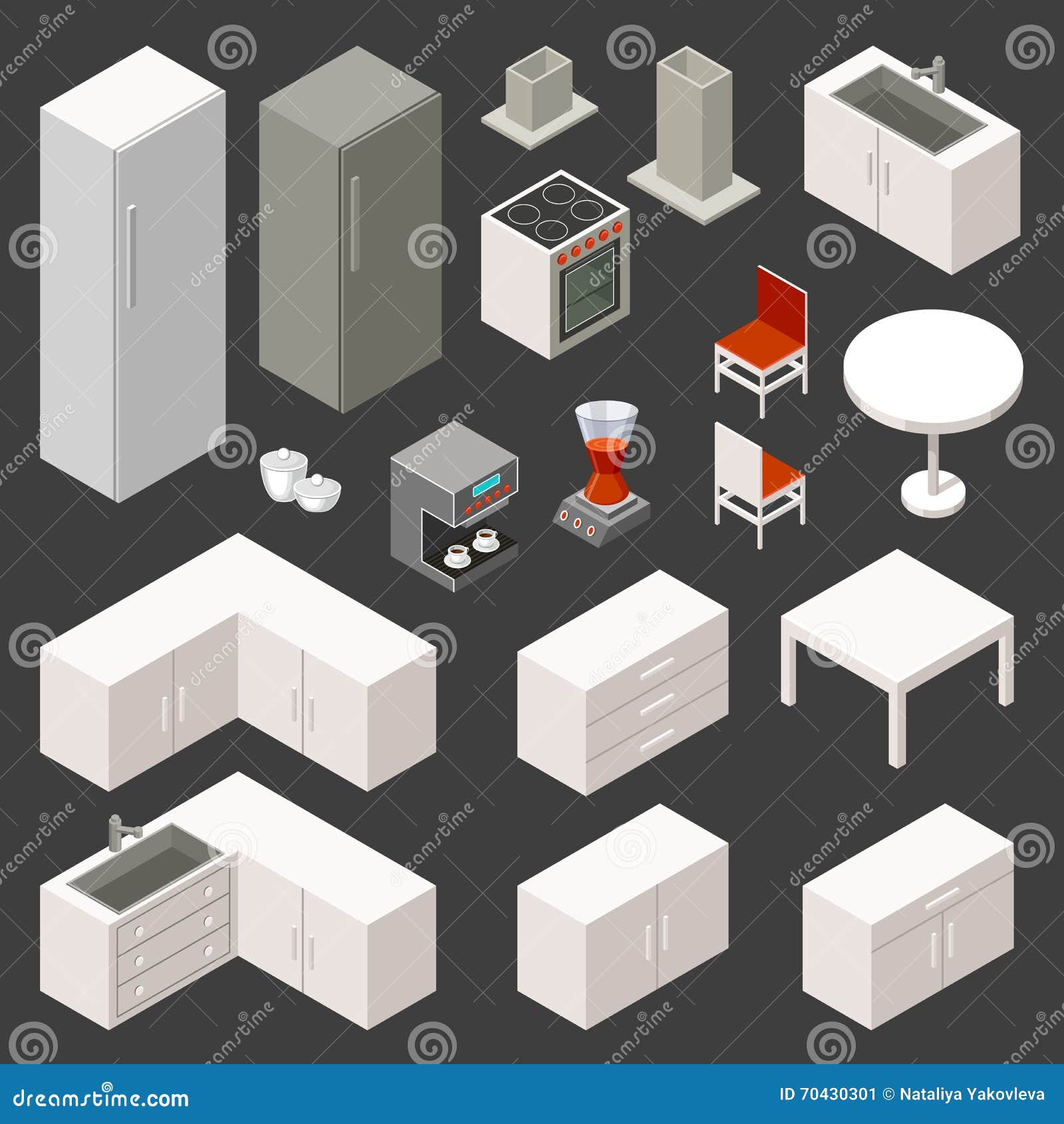 Isometric Kitchen Design. Vector Isometric Low Poly Kitchen Room Icon ...
