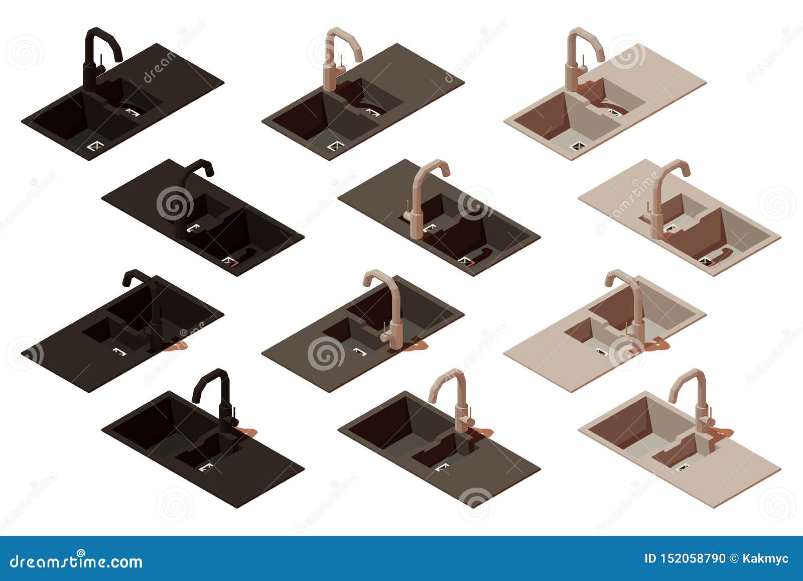 Vector Isometric Kitchen Sink. Set of Items To Create a Scene Stock ...