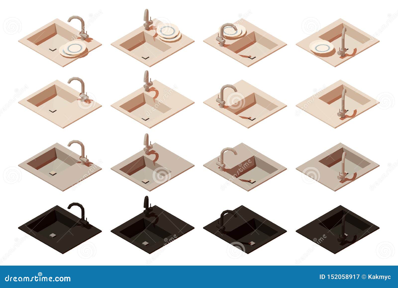 Vector Isometric Kitchen Sink. Set of Items To Create a Scene Stock ...