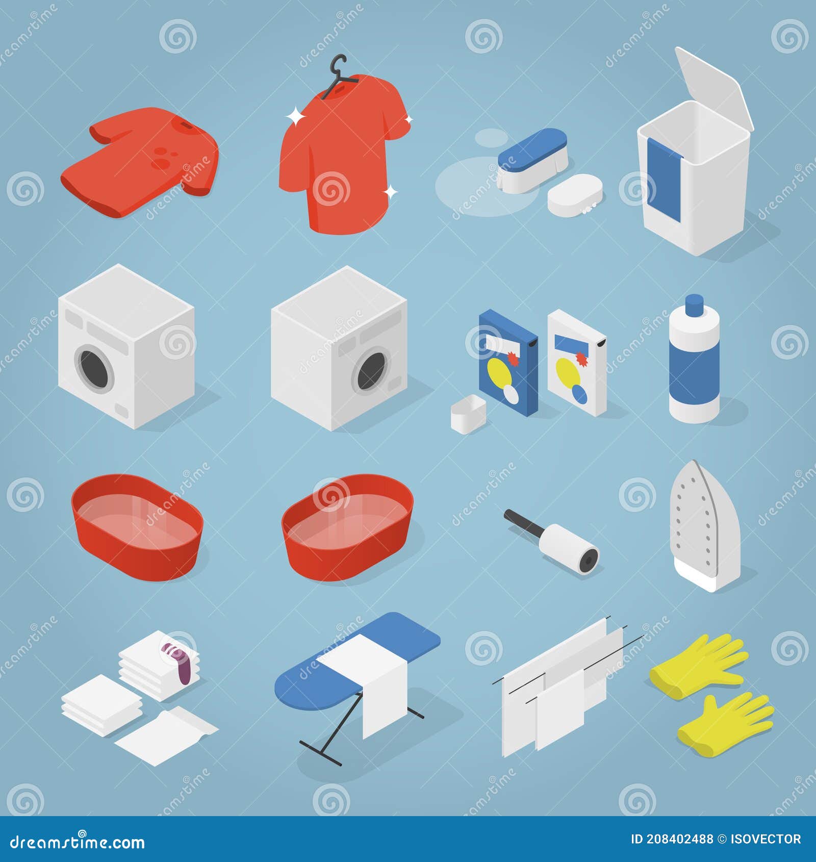 Isometric Laundry Objects Set Stock Vector - Illustration of vector ...