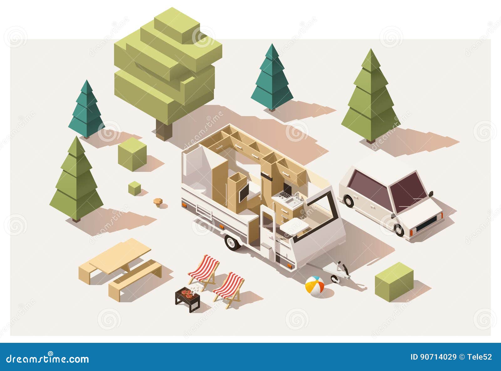 Vector Isometric Low Poly Camping Equipment Stock Vector - Illustration ...