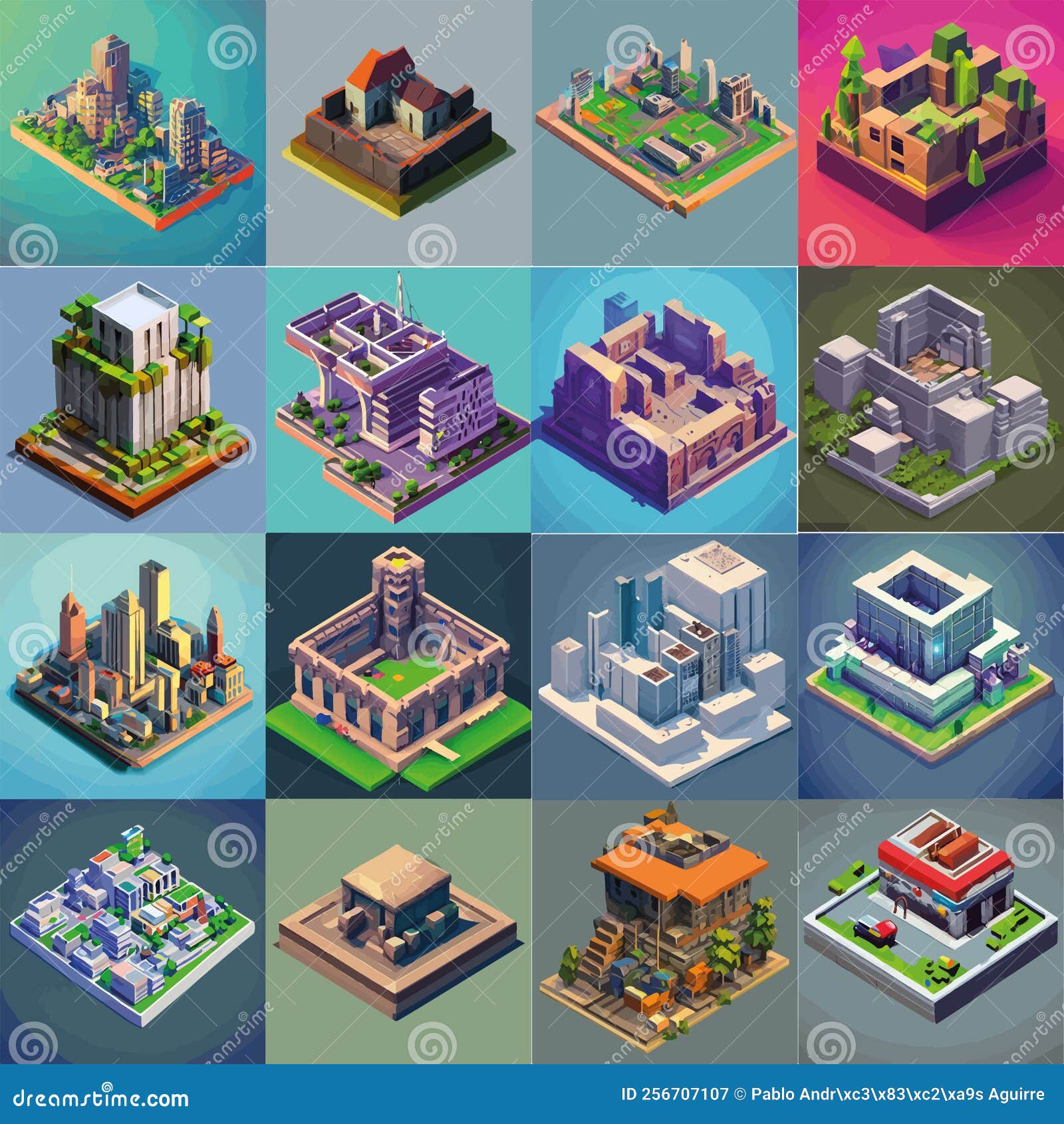 Vector Isometric Low Poly City Set Stock Vector - Illustration of city ...