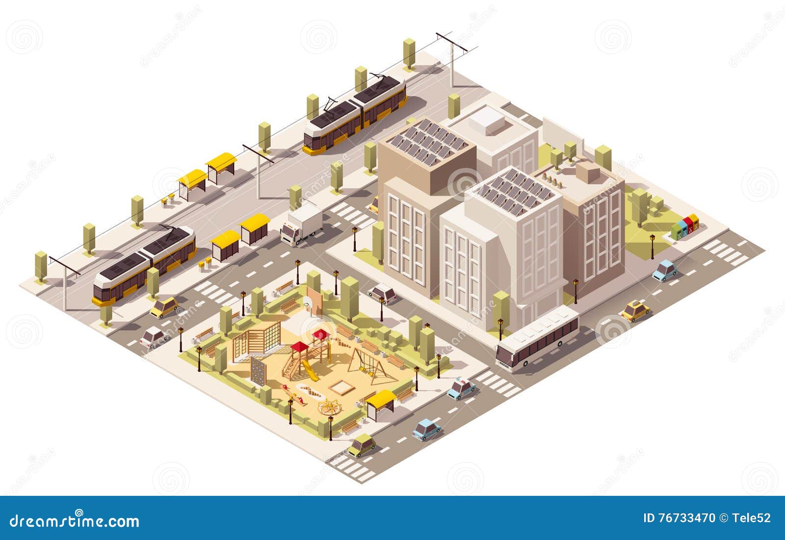 Vector Isometric Low Poly Commuter Town Infrastructure Stock Vector ...