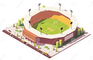 Vector Isometric Low Poly Cricket Stadium Stock Vector - Illustration ...