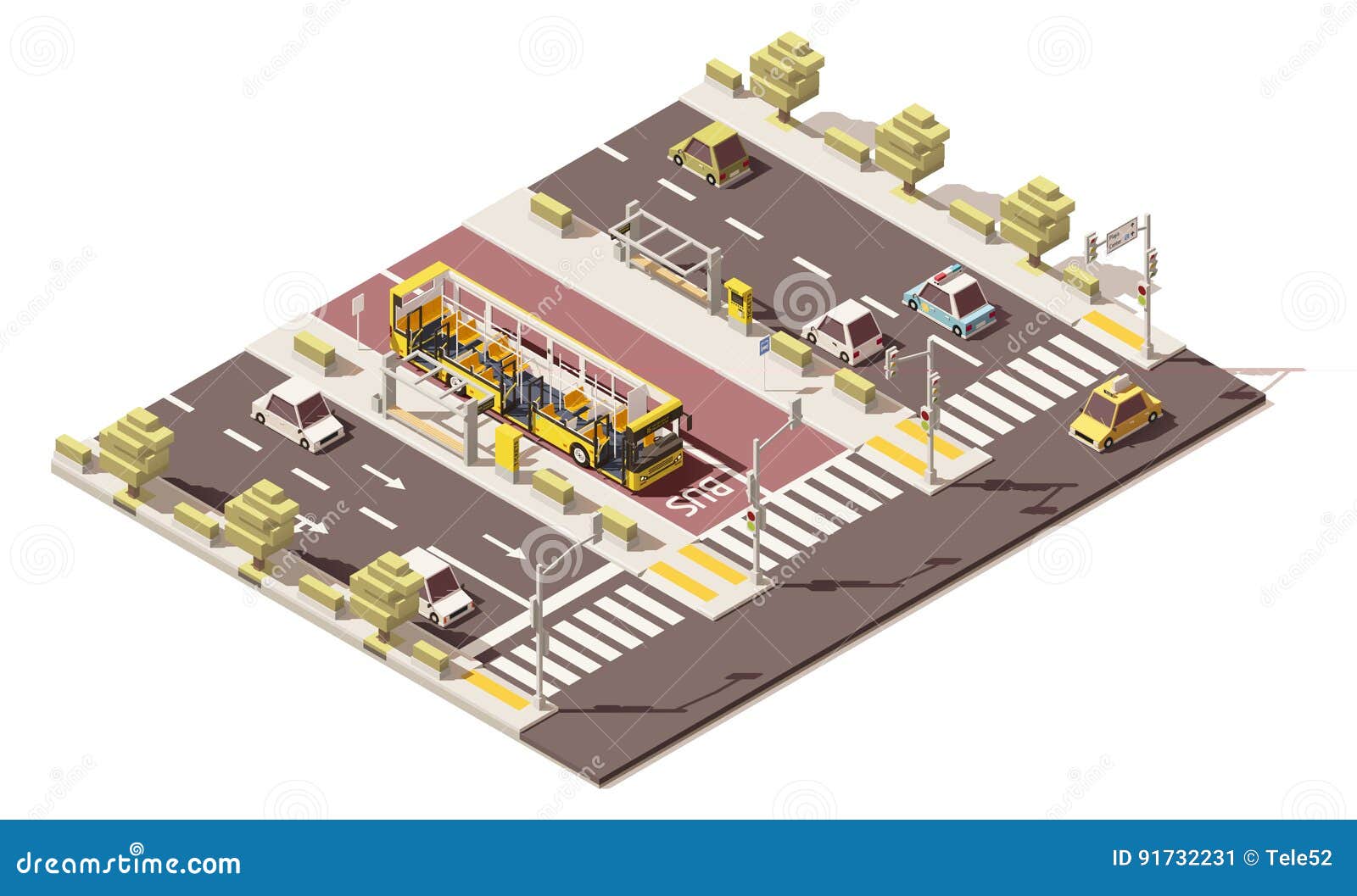 Vector Isometric Low Poly Dedicated Bus Lane Stock Vector ...