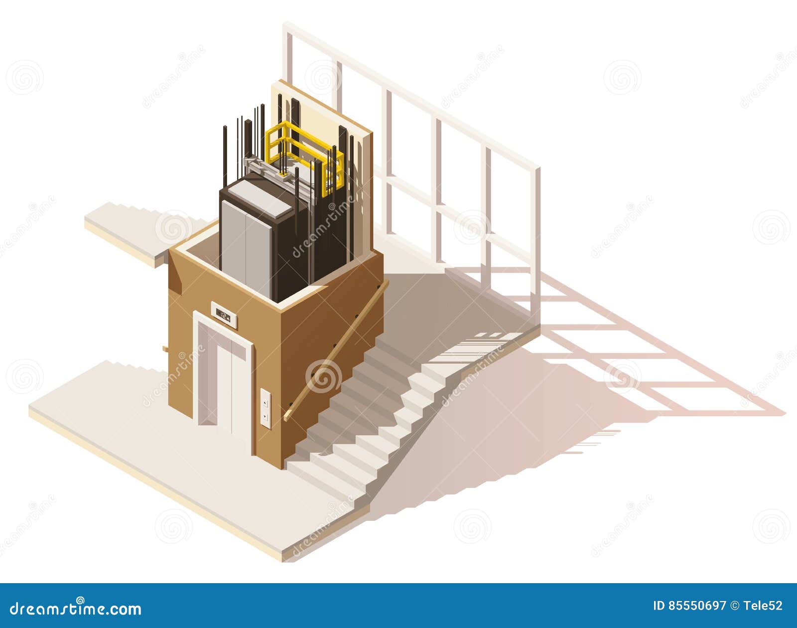 Vector Isometric Low Poly Elevator Cutaway Icon Stock Vector ...