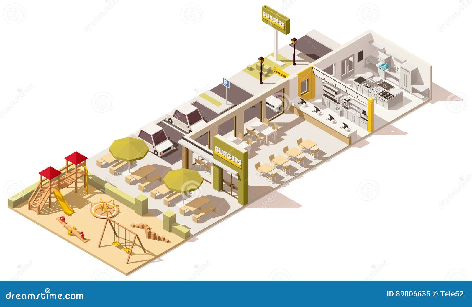 Vector Isometric Low Poly Fast Food Restaurant Stock Vector ...