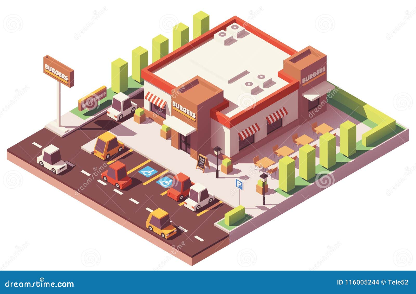 Vector Isometric Low Poly Fast Food Restaurant Stock Vector ...