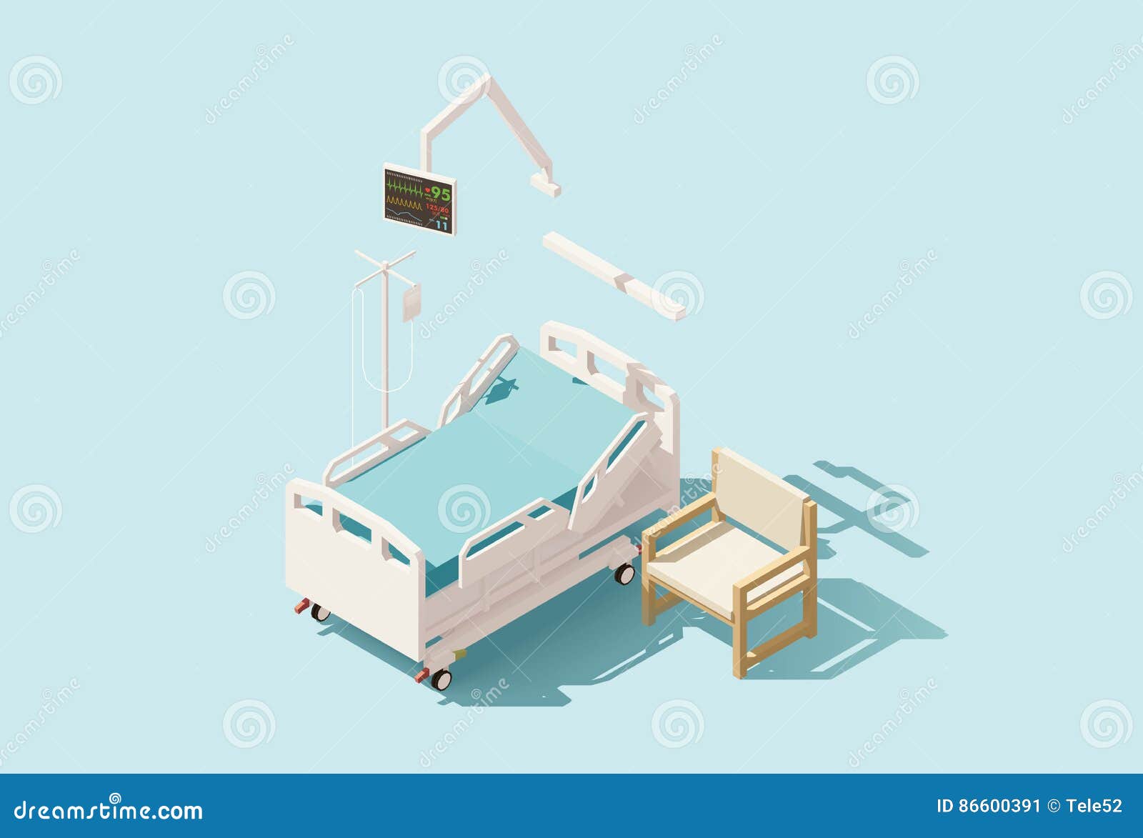 Vector Isometric Low Poly Hospital Bed Stock Vector - Illustration of ...