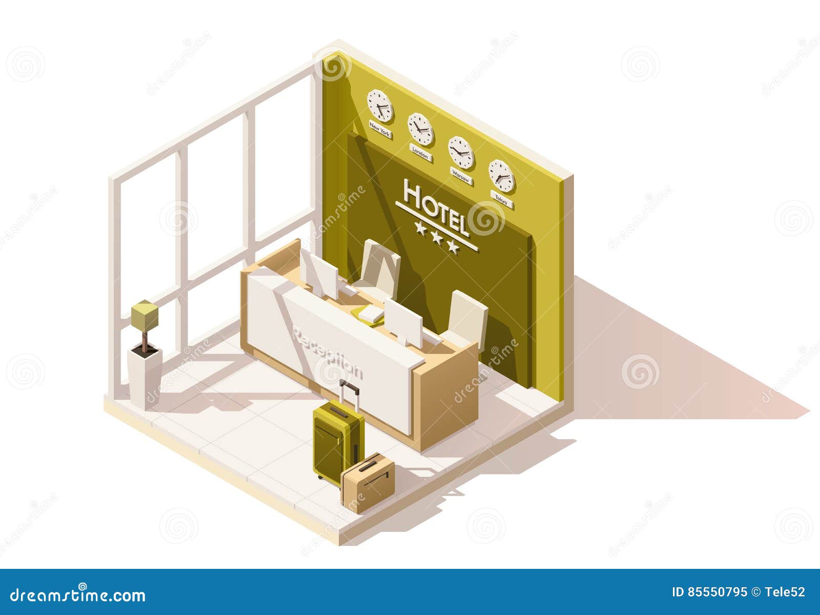 Vector Isometric Low Poly Hotel Reception Icon Stock Vector ...